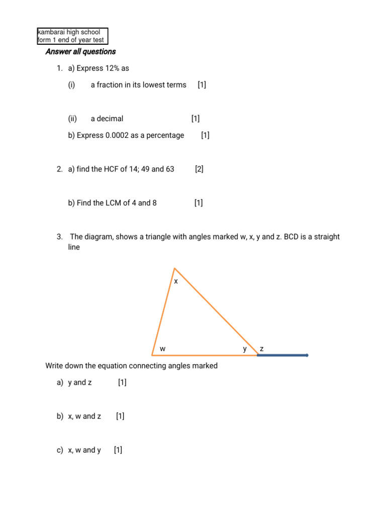 Form - One - End - of - Year - Test Kambarami | PDF