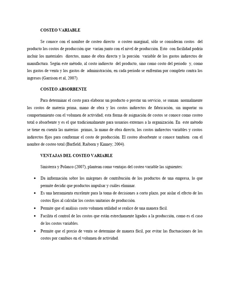 Costeo Variable | PDF | Costo | Contabilidad