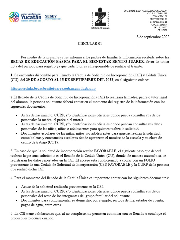 Formato de Circulares Becas 2022-2023 | PDF