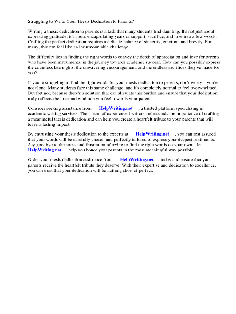 Best Thesis Dedication To Parents | PDF | Thesis | Essays