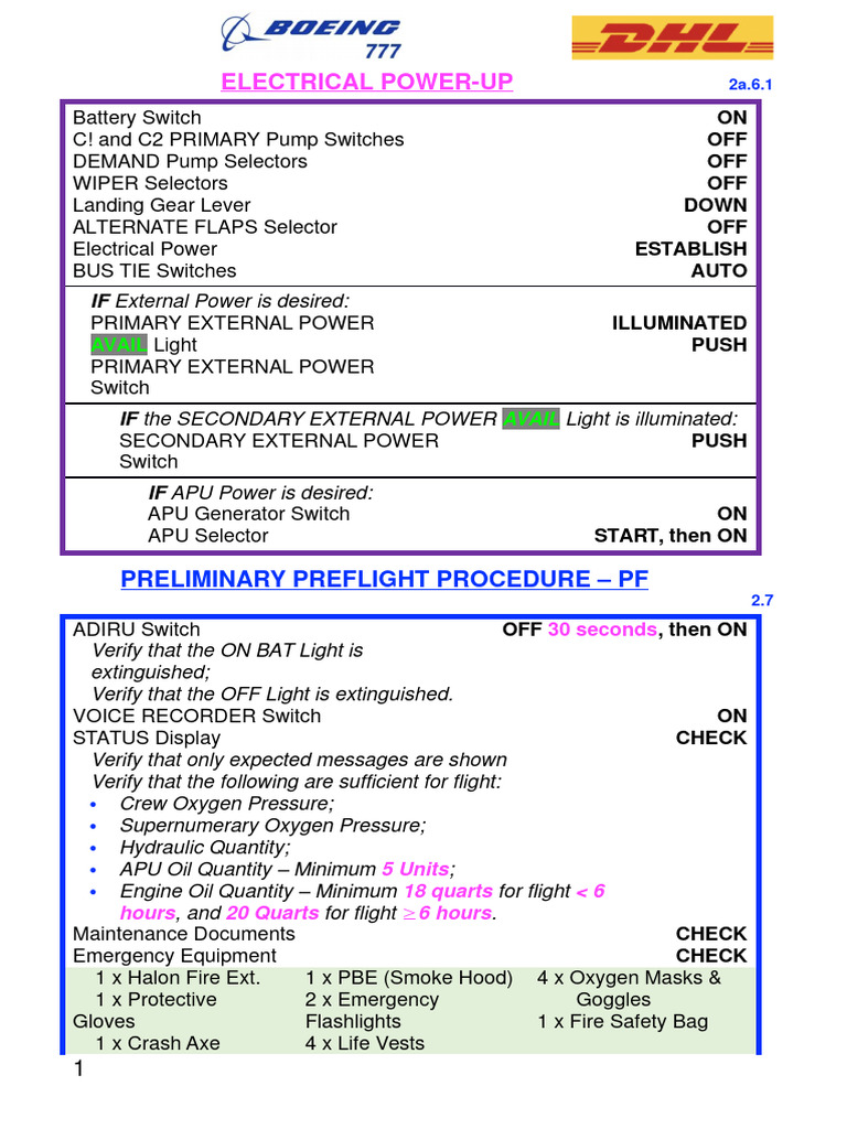 777 Checklist | PDF | Switch | Vehicles