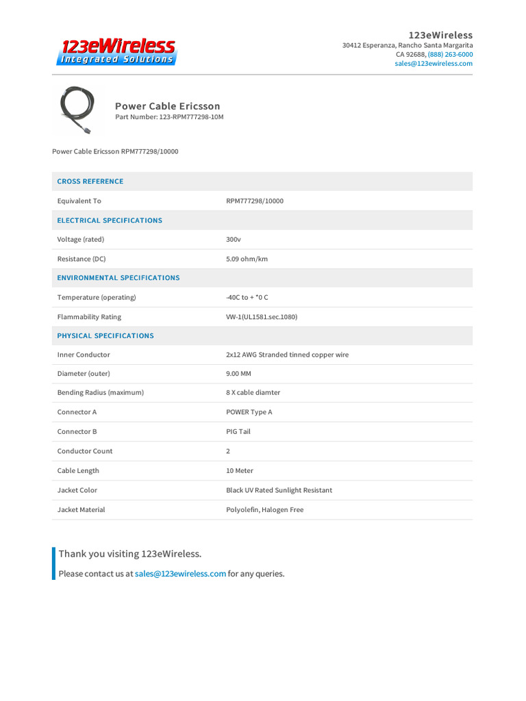 Power Cable Ericsson | PDF