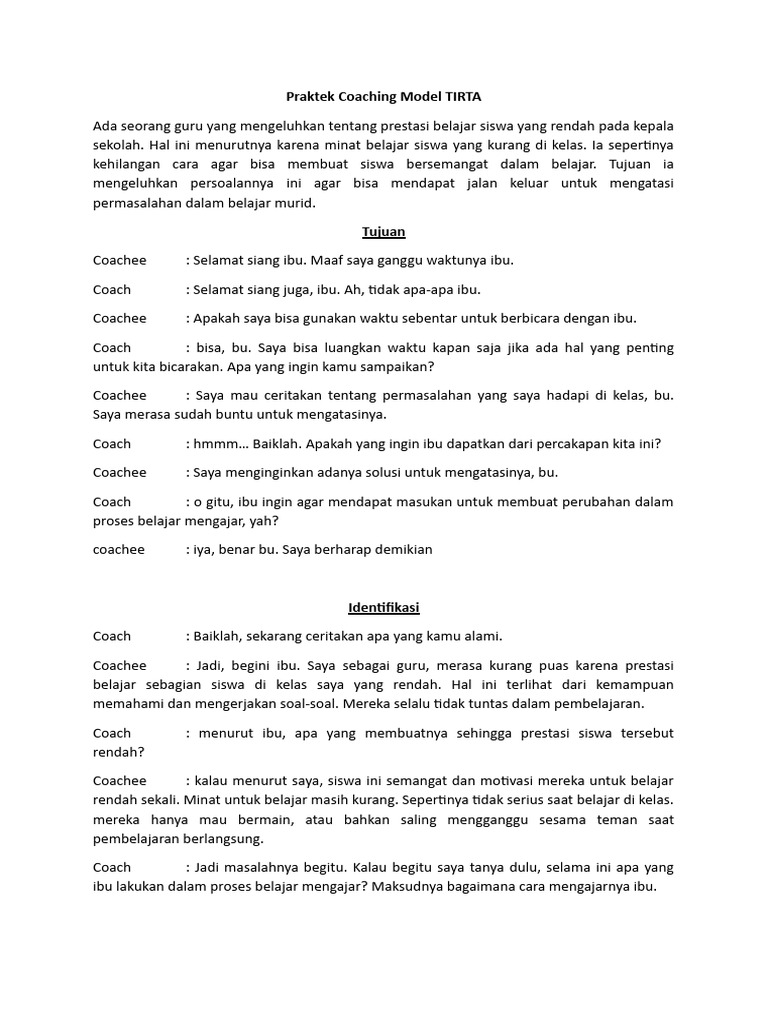 Praktek Coaching Model TIRTA | PDF