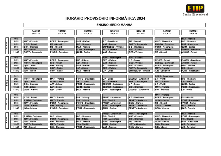 Horário Provisório 2024 2 - A60651504. | PDF