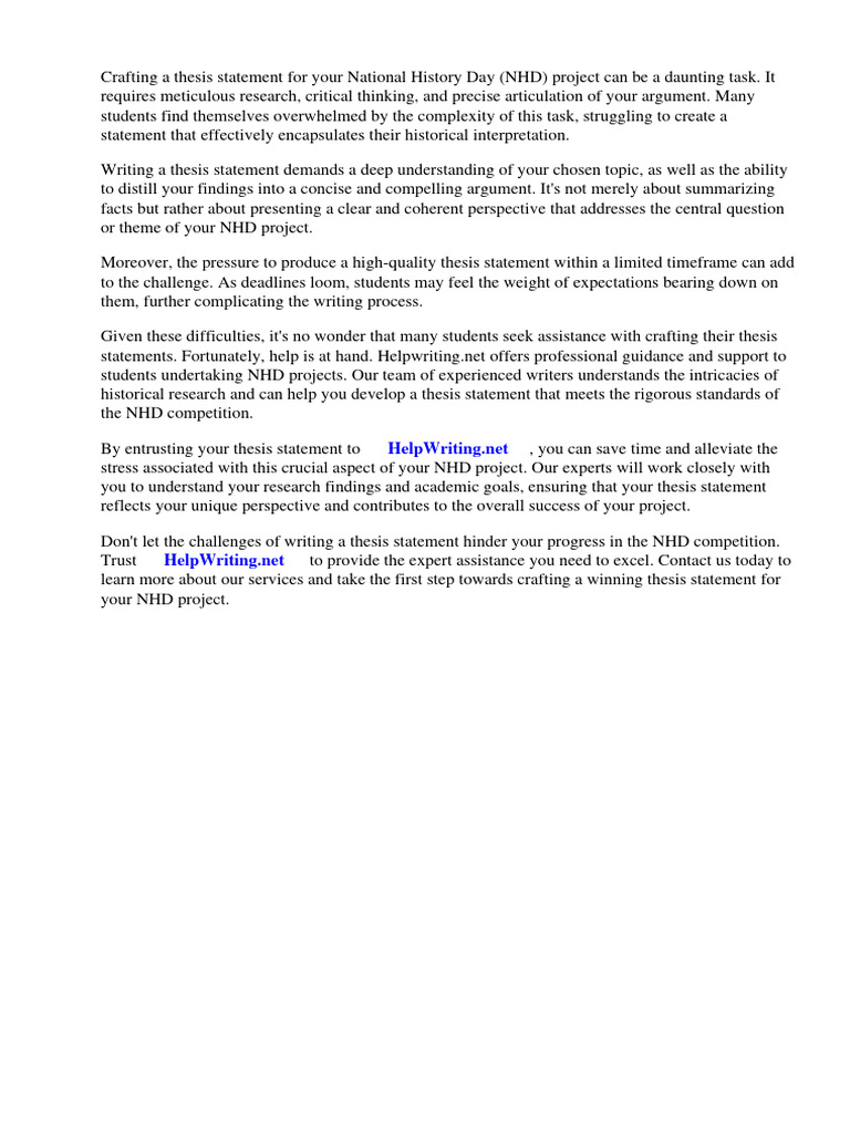 Thesis Statement For NHD | PDF | Thesis | Essays