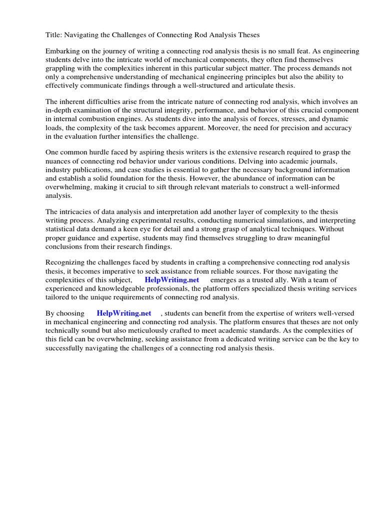 Connecting Rod Analysis Thesis | PDF | Piston | Engines