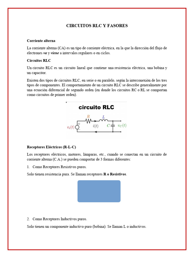 Circuitos RLC y Fasores | PDF
