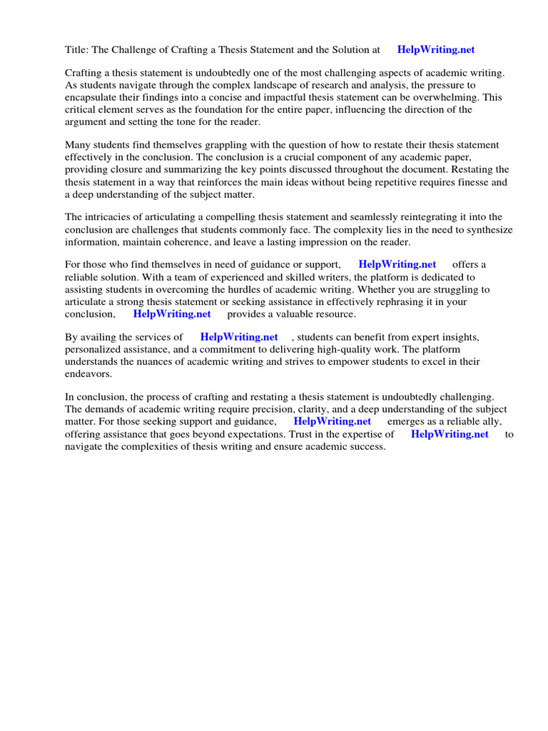 How Do I Restate My Thesis Statement in My Conclusion | PDF | Business ...