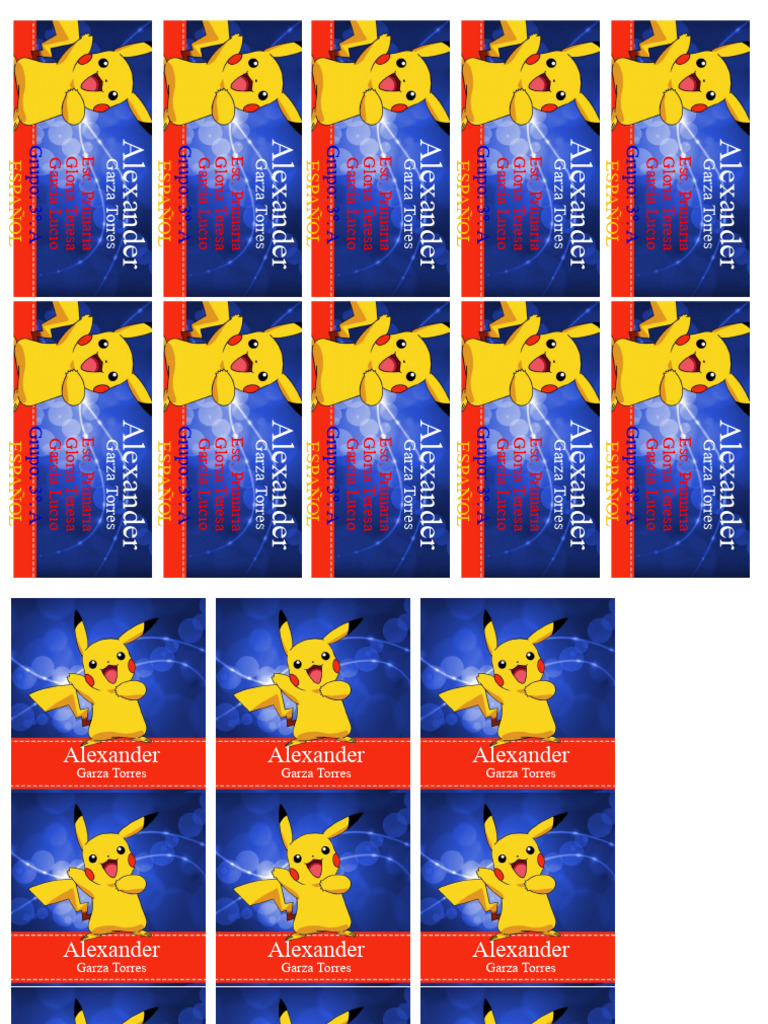 Etiquetas Escolares Pikachu | PDF
