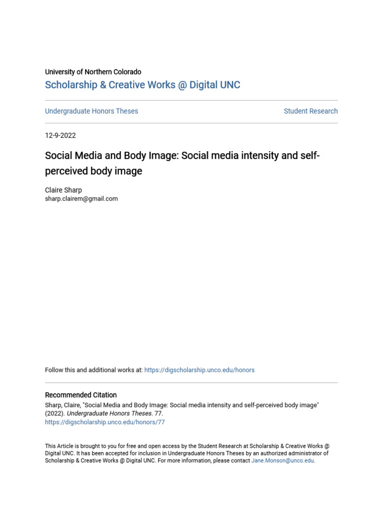 Social Media and Body Image - Social Media Intensity and Self-Perc | PDF