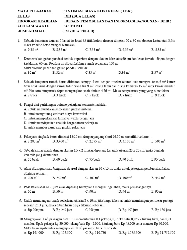 MATA PELAJARAN EBK XII Mid Semester Ganjil 2022 | PDF | Griya & Taman | Teknologi & Rekayasa