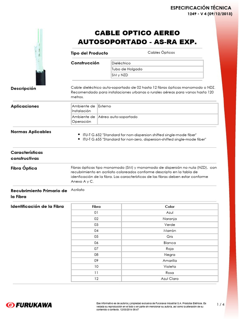 Cable - Optico Cfoa SM G.652D As120 Ra | PDF | Fibra óptica ...