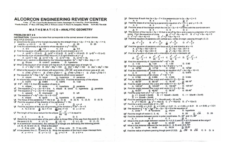 Problem Set 4 Conic Sections | PDF