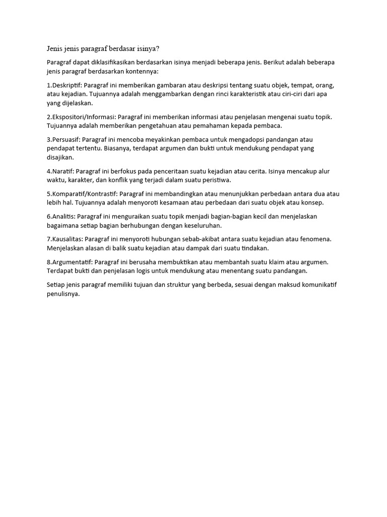 Jenis Paragraf Berdasarkan Isi | PDF