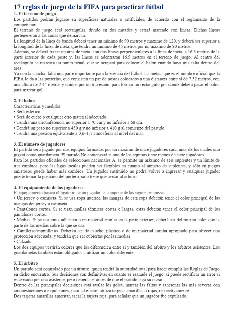 17 reglas de juego de la FIFA para practicar fútbol | PDF | Deportes de ...