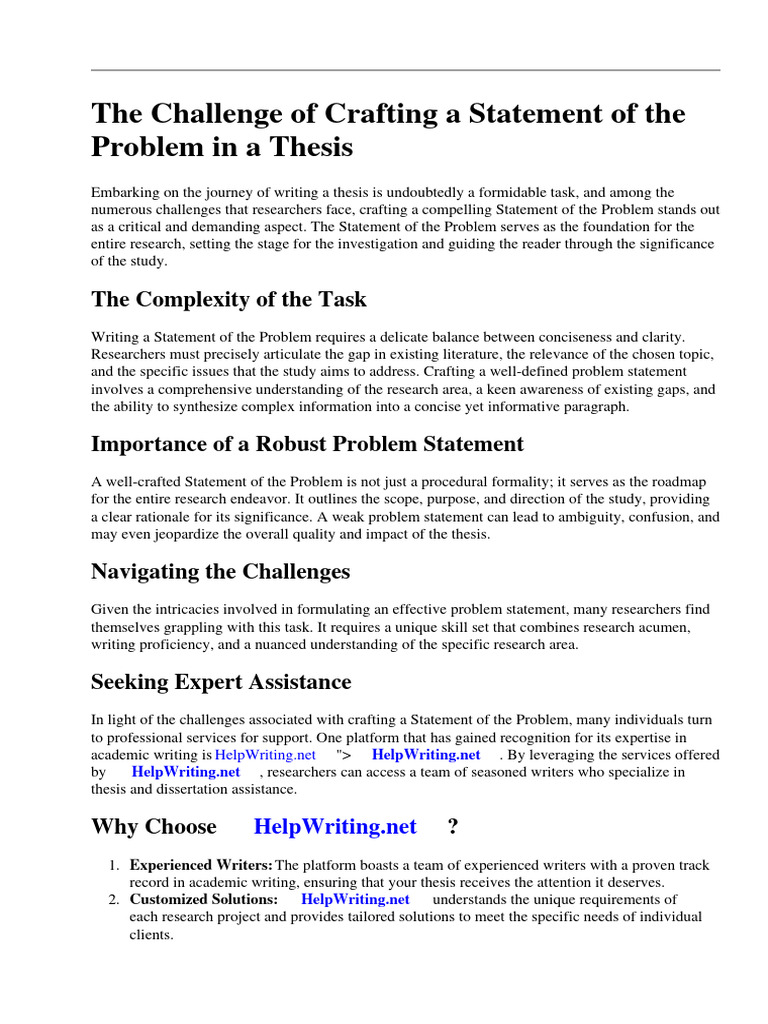 Format Statement of The Problem in Thesis | PDF | Thesis | Essays