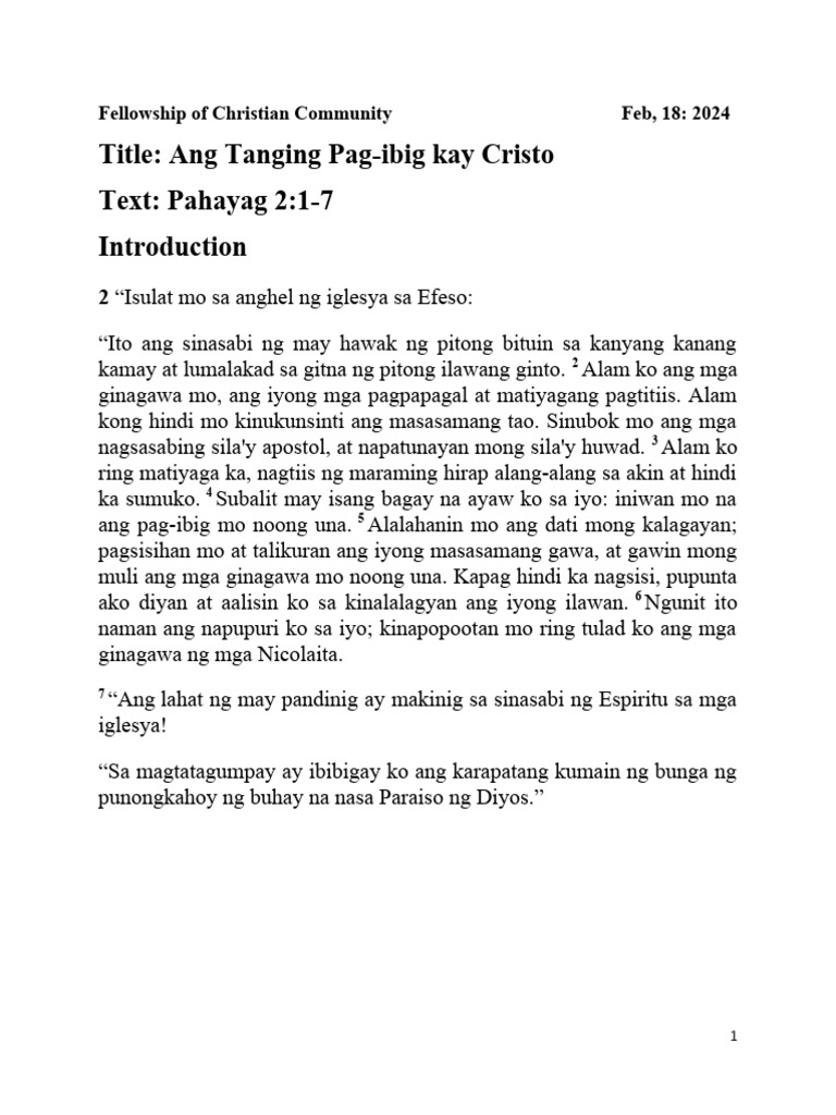 Ang Tanging Pag-ibig kay Cristo | PDF