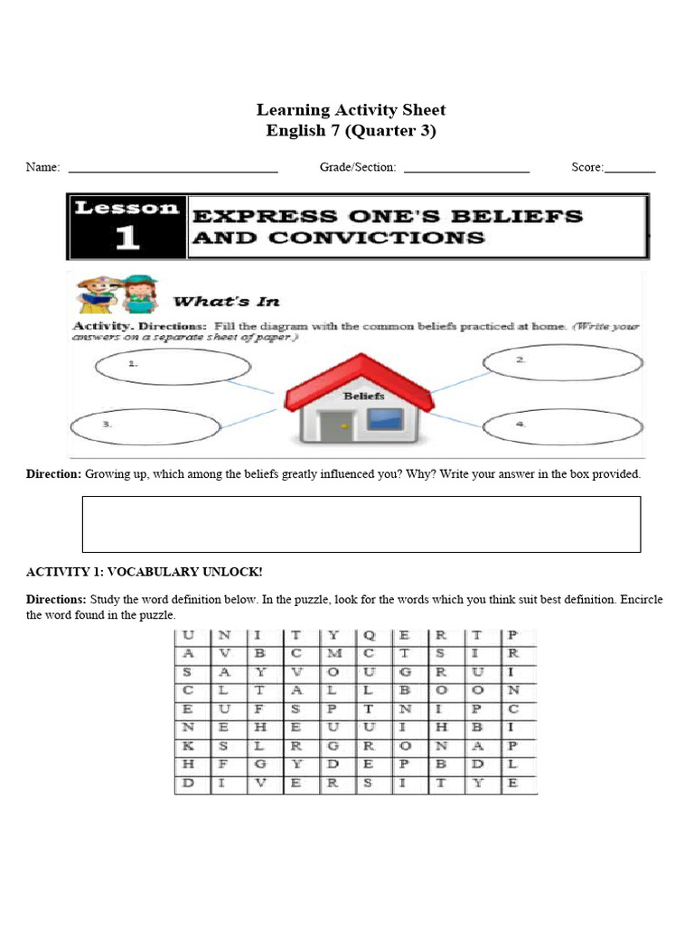 Learning Activity Sheet Grade 7 English | PDF