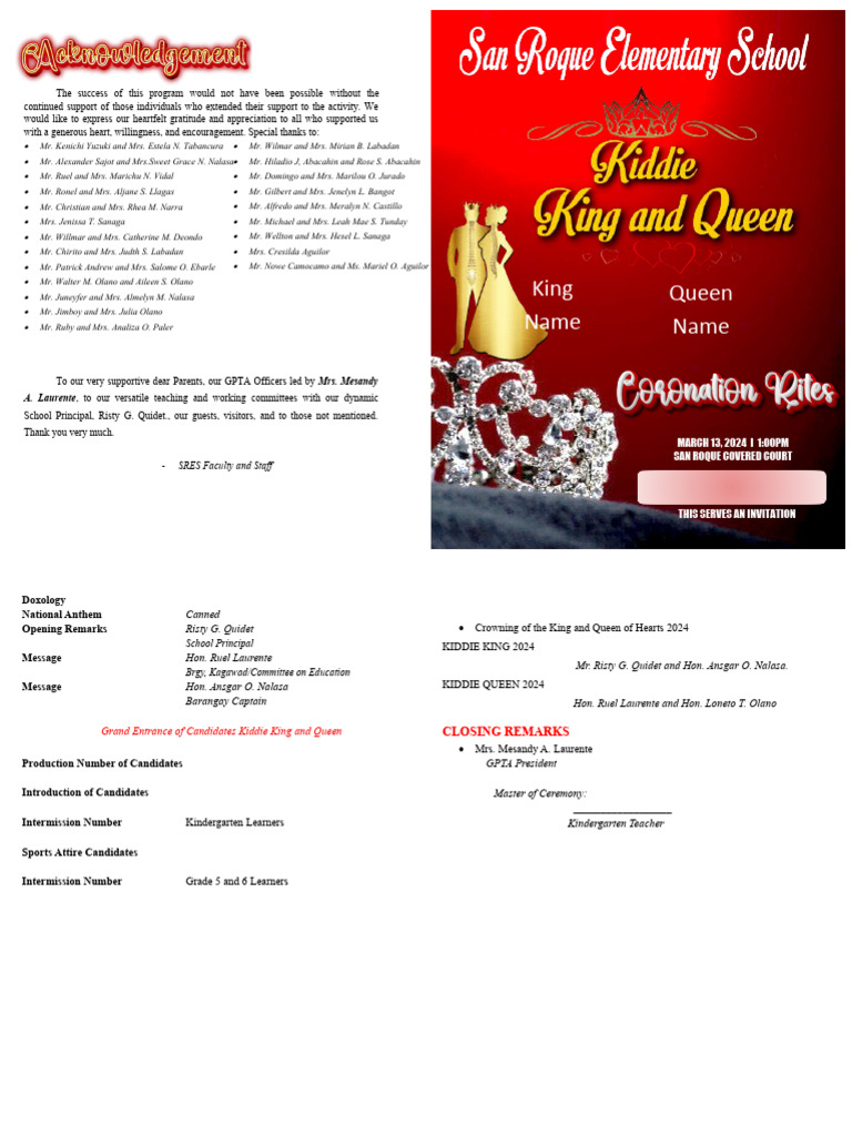 Coronation of Kiddie King and Queen 2024 | PDF | Middle Ages | Titles