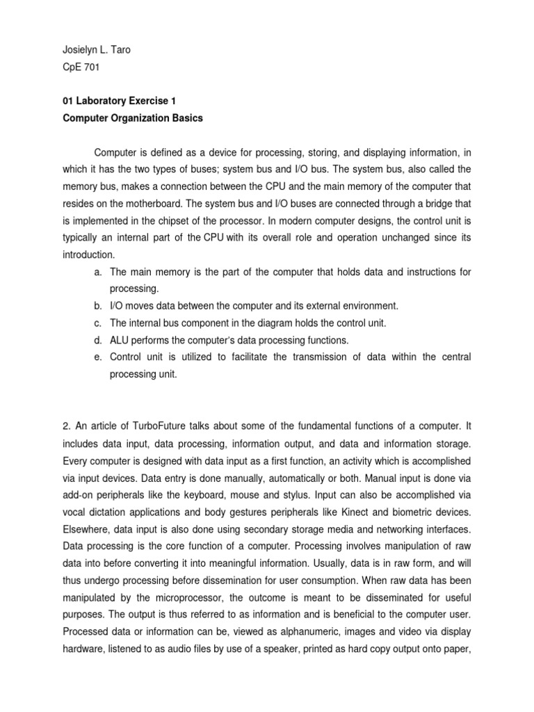 01 Laboratory Exercise 1 - Taro | PDF | Input/Output | Computer Data Storage