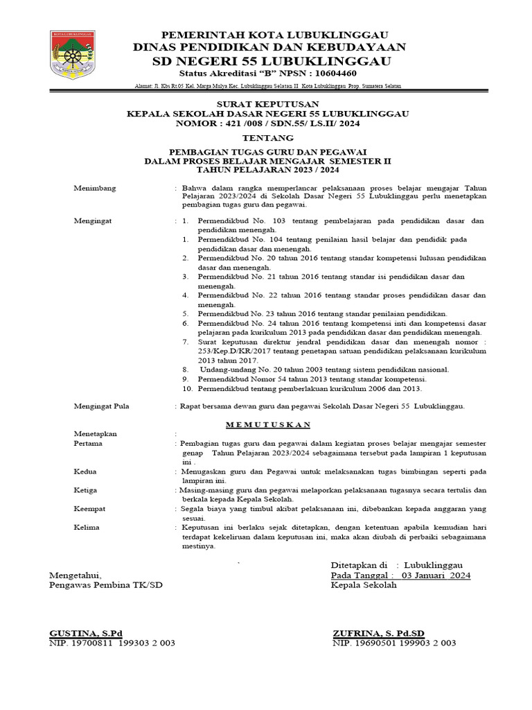 SK Pembagian Tugas SMTR Ii 2023 | PDF