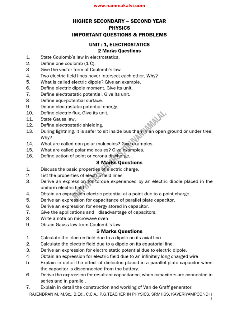 Material 2 (Imp Questions) | PDF | Inductance | Optics