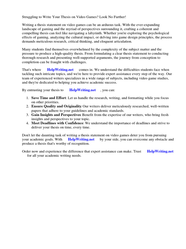 Thesis Statement Examples for Video Games | PDF | Essays | Thesis