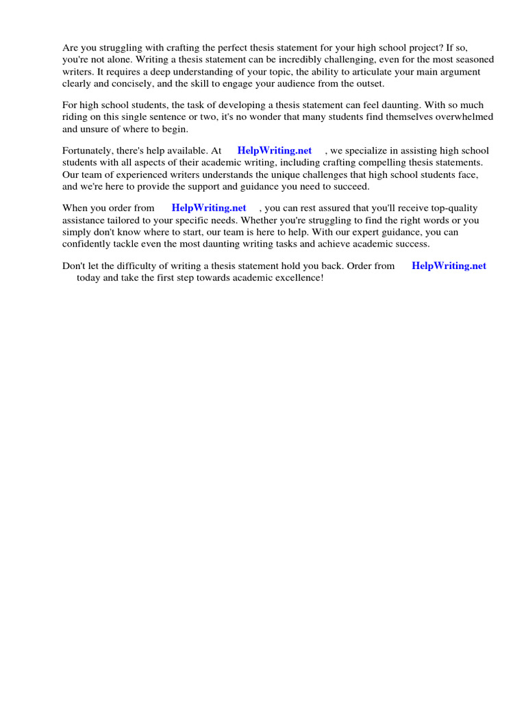 Thesis Statement Handout High School | PDF