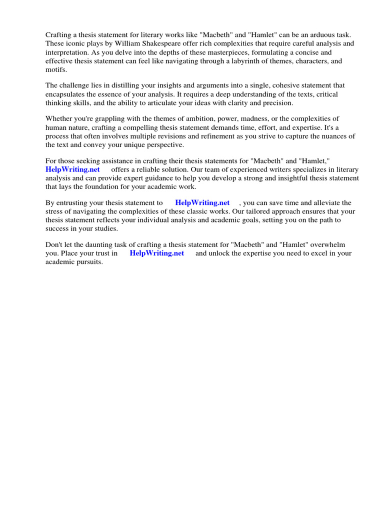 Thesis Statement For Macbeth and Hamlet | PDF | Macbeth