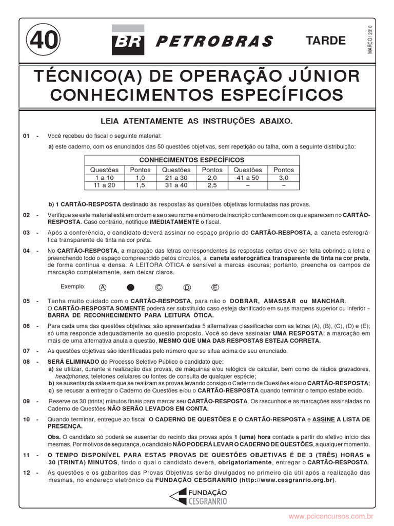 Prova - 40 - Conhecimentos - Especificos Petrobras | PDF | Tempo | Manganês