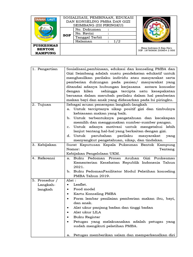 SOP Isi Piringku PKM BK | PDF | Kesehatan Holistik