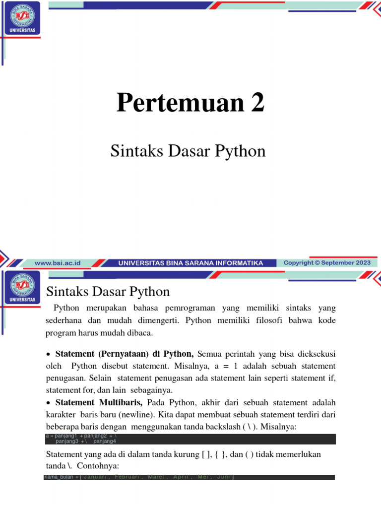 Pertemuan 2: Sintaks Dasar Python | PDF