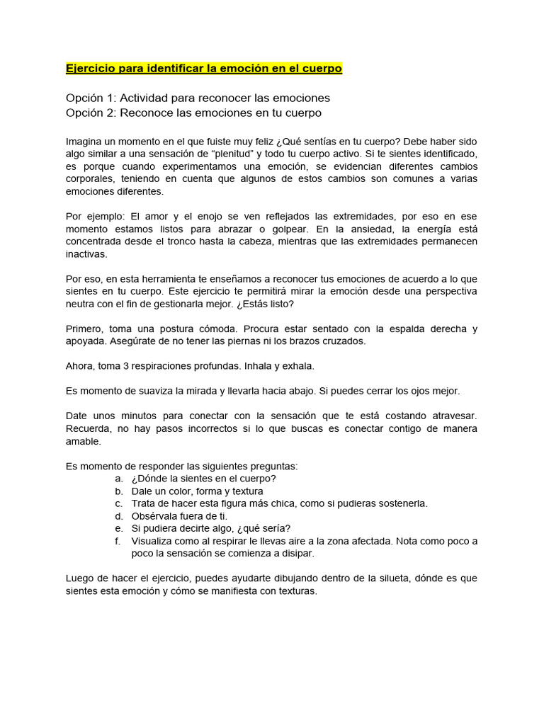 Reconoce tus emociones en el cuerpo | PDF | Las emociones | Sicología
