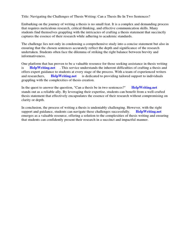 Can A Thesis Be in Two Sentences | PDF | Essays | Thesis