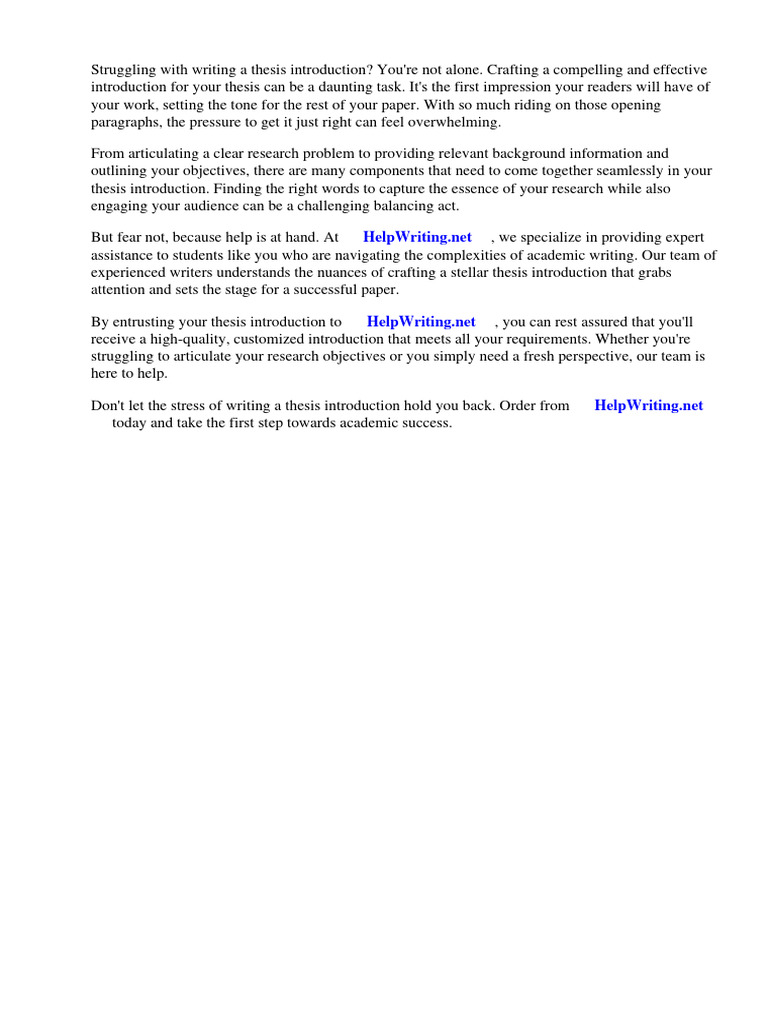Thesis Introduction Generator | PDF | Essays | Thesis