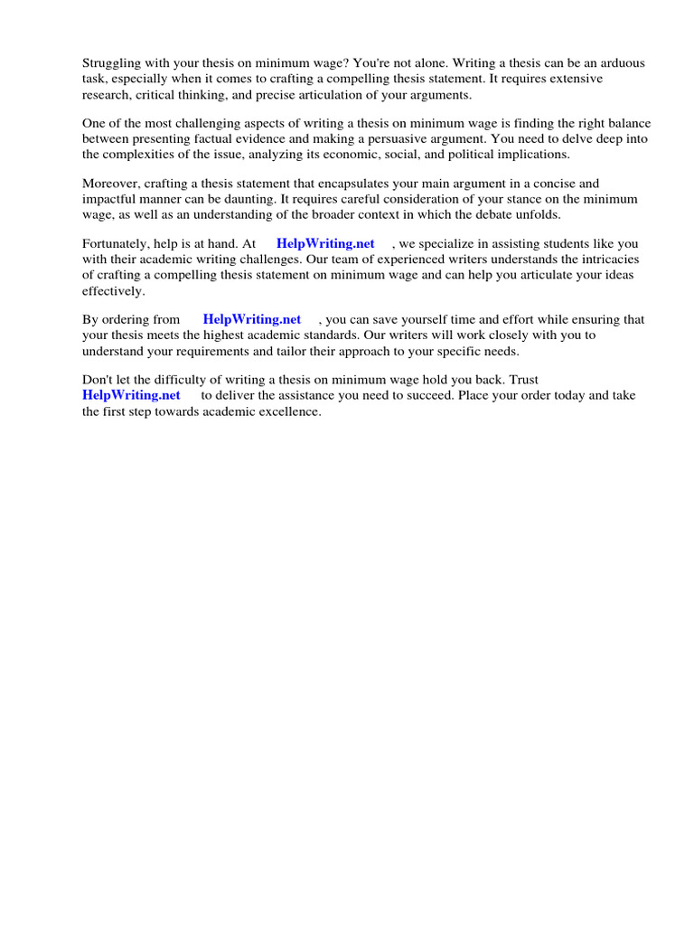 Thesis Statement Examples On Minimum Wage | PDF | Minimum Wage | Employment