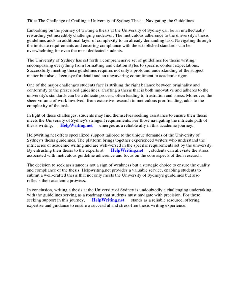 University of Sydney Thesis Guidelines | PDF | Thesis | Bipolar Disorder