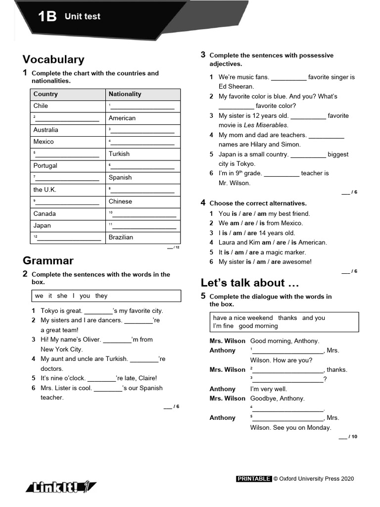 Li L1 Unit Test 1b Pdf Linguistics