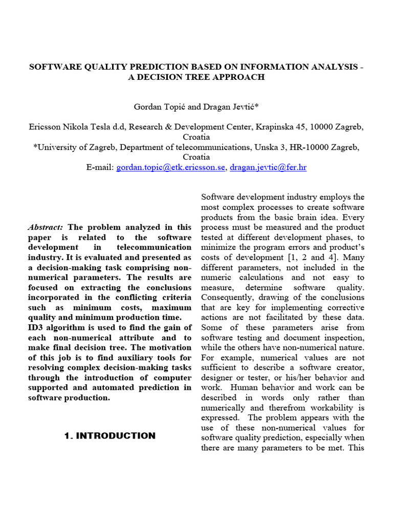 Mipro2003 - Software Quality Prediction Based On Information Analysis - A Decision Tree Approach ...