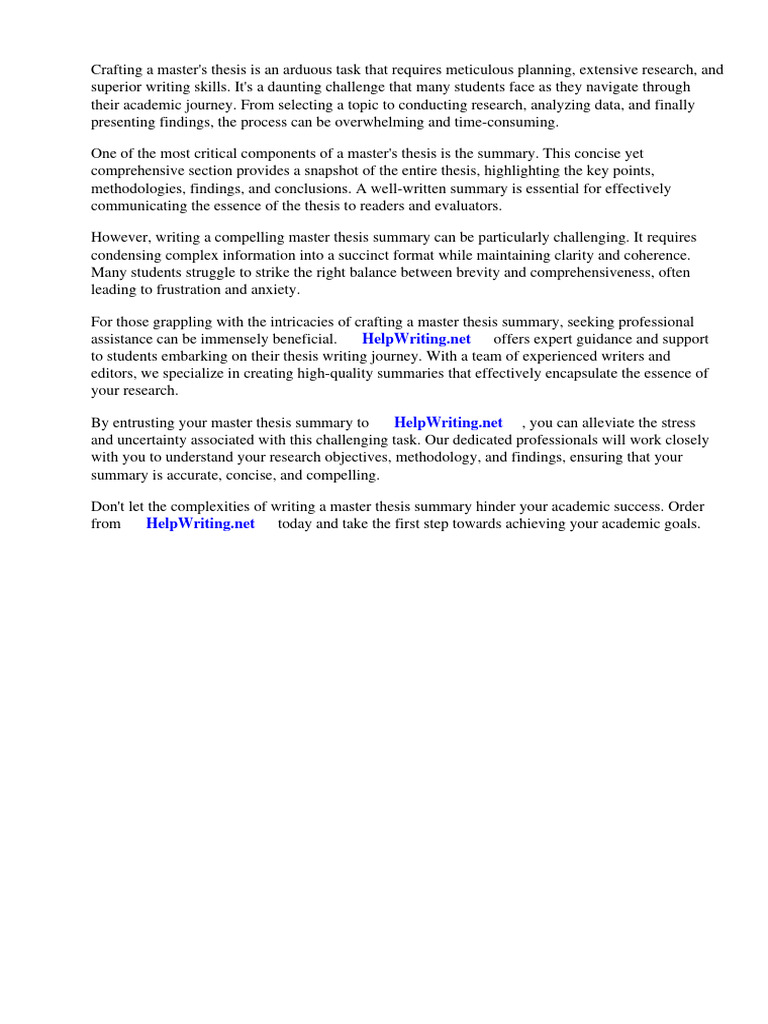 Master Thesis Summary Sample | Download Free PDF | Thesis | Abstract ...