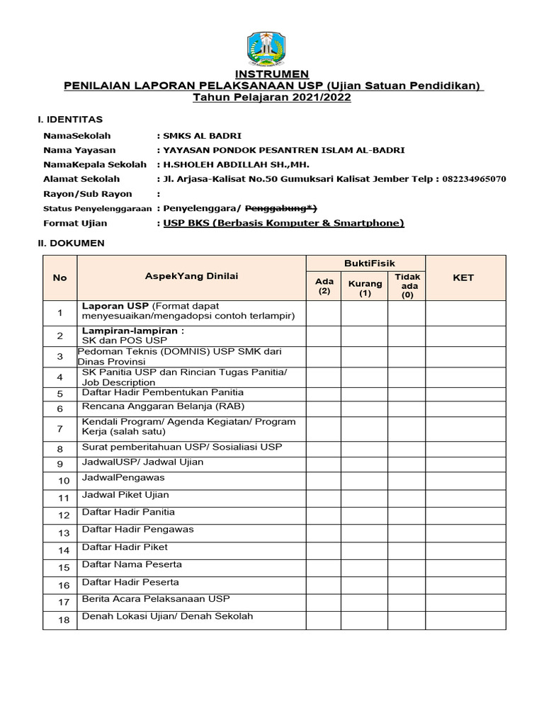 Instrumen Penilaian Laporan Usp | PDF