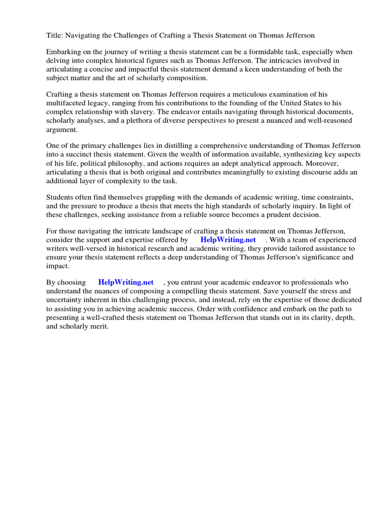 Thesis Statement Guide: Thomas Jefferson | PDF | Thomas Jefferson | James Madison