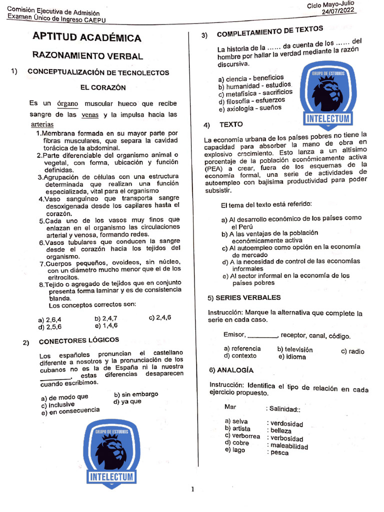 Examen Admisión Caepu 2022 - II INTELECTUM | PDF Examen Admisión Caepu 2022 - II INTELECTUM | PDF