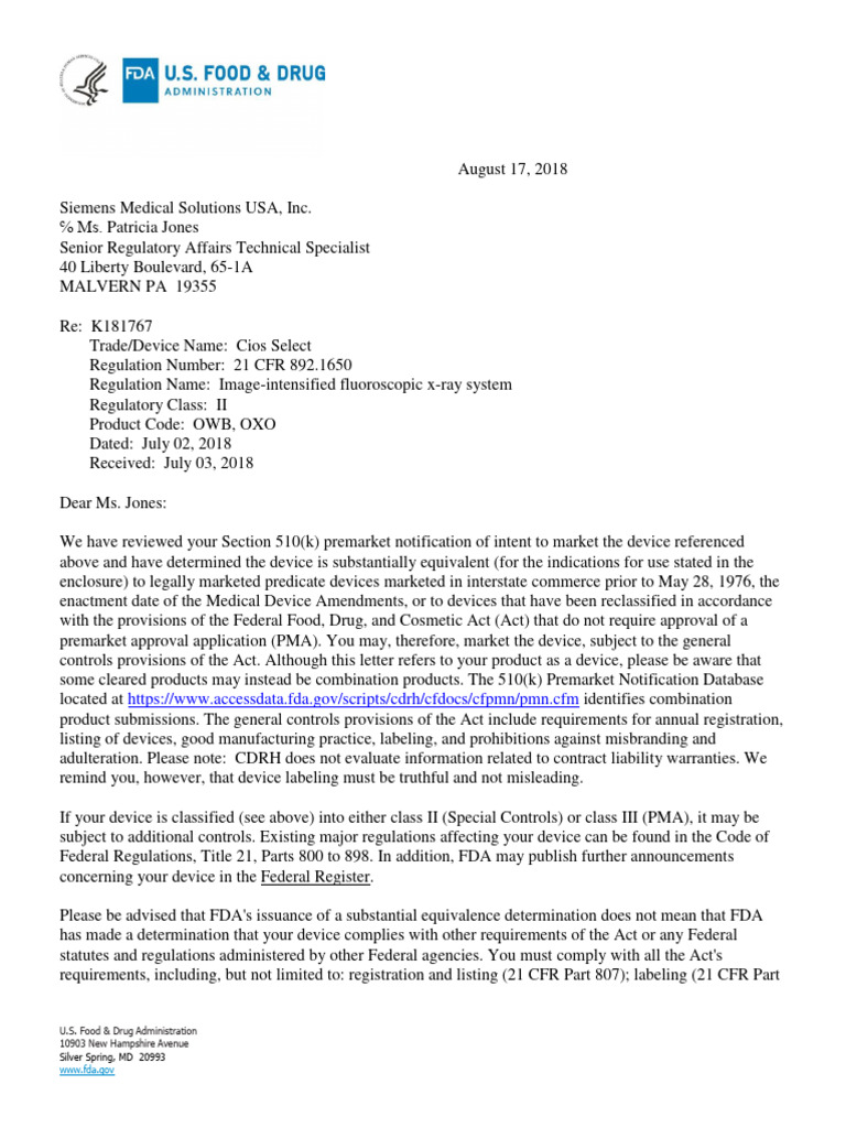 FDA Cios Select | PDF | Federal Food | Food And Drug Administration