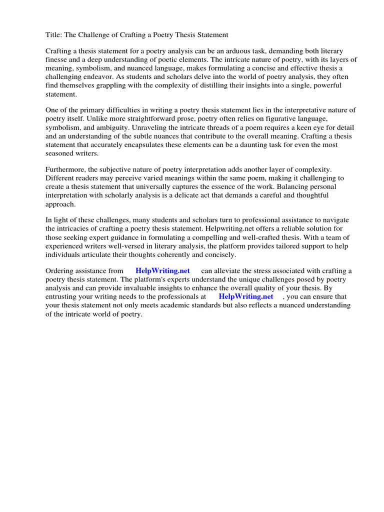 Poetry Thesis Statement | PDF | Essays | Poetry
