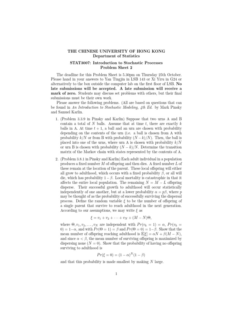 STAT3007 Problem Sheet 2 | PDF