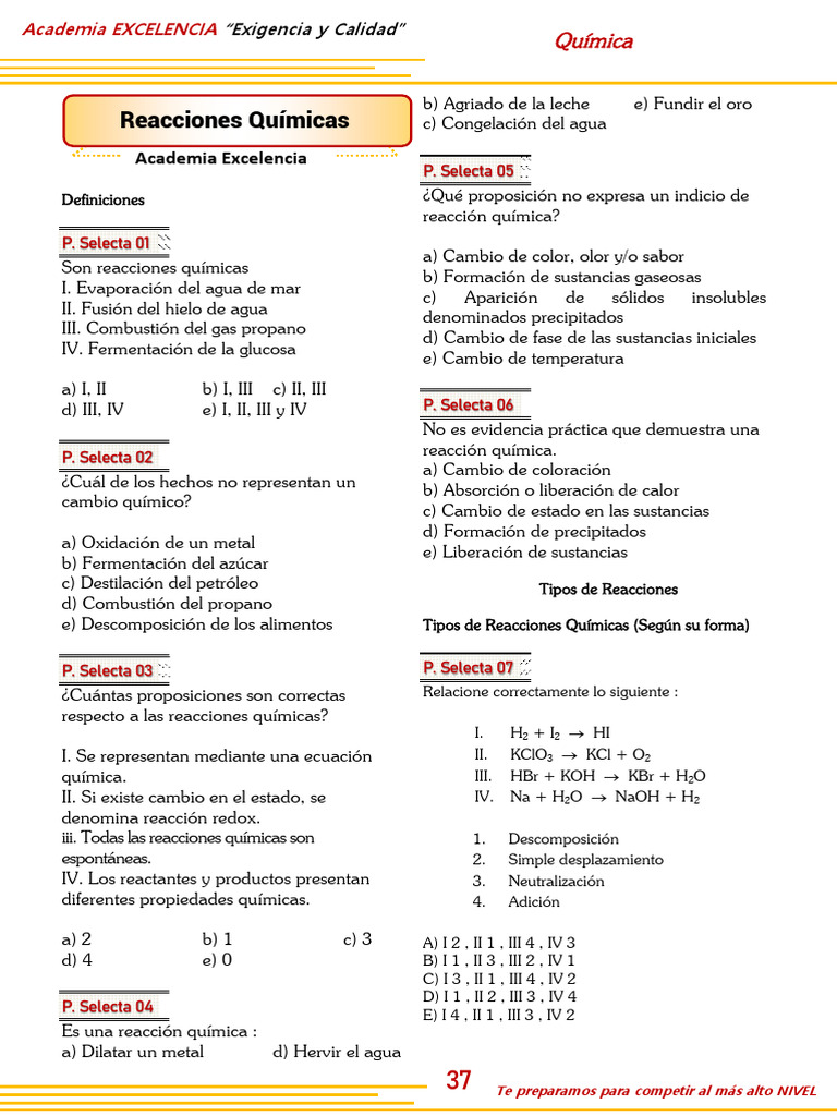 0014 Química - Reacciones Excelencia Mayder !!! | PDF | Agua | Química