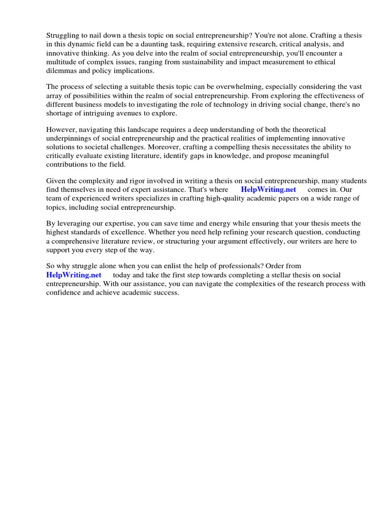 Thesis Topics On Social Entrepreneurship | PDF | Entrepreneurship | Social Entrepreneurship