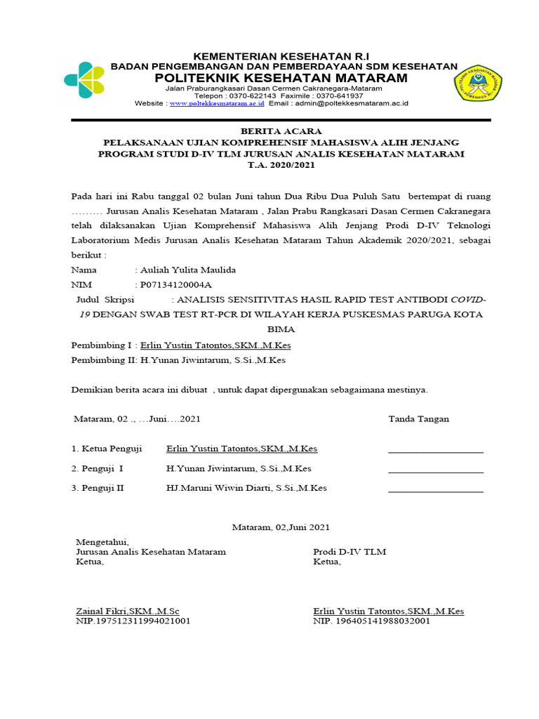 Berita Acara Dan Daftar Hadir Dosen Penguji Kompre 2021 | PDF | Kesehatan Holistik | Sains ...
