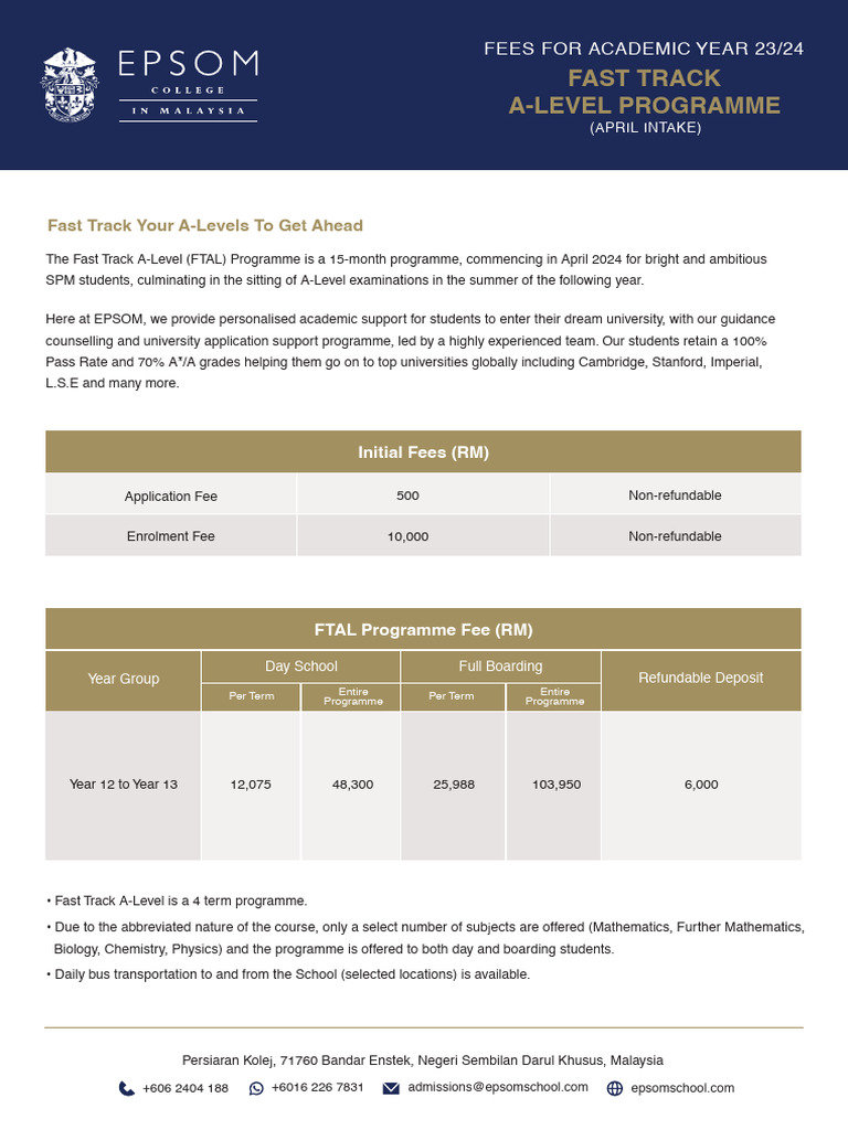 Fast Track A Level Fee | PDF